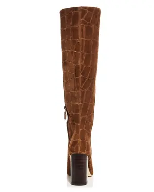 STUART WEITZMAN Mulberry Embossed Suede Knee High Boots