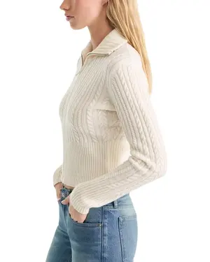 Good American The Wool Cashmere Cable Zip Up Sweater