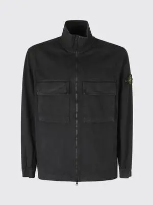 Stone Island Zip-up Jacket With Stand Collar And Dual Chest Pockets