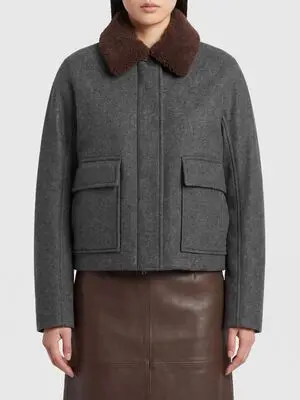 Brunello Cucinelli Short Virgin Wool And Cashmere Coat With Fur Collar - Grey