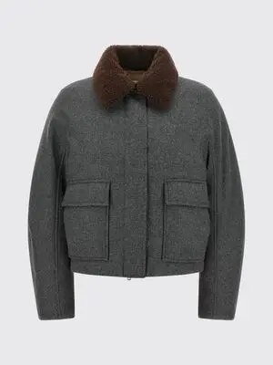 Brunello Cucinelli Short Virgin Wool And Cashmere Coat With Fur Collar - Grey