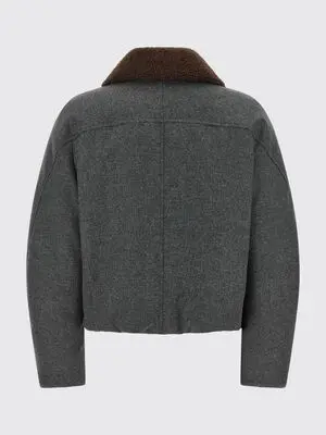 Brunello Cucinelli Short Virgin Wool And Cashmere Coat With Fur Collar - Grey