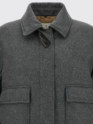 Brunello Cucinelli Short Virgin Wool And Cashmere Coat With Fur Collar - Grey