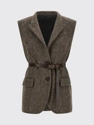 Brunello Cucinelli Chevron Wool Tailored Waistcoat With Belt