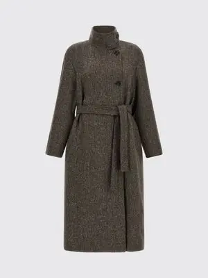 Brunello Cucinelli Chevron Wool Double-breasted Belted Coat