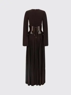 Elisabetta Franchi Long Sleeve V-neck Corset Gown - Brown