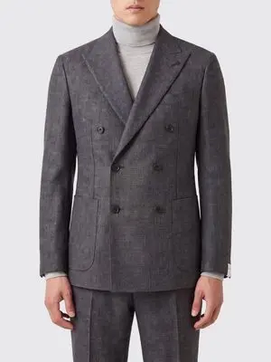 Tagliatore Double-breasted Peak Lapel Wool Blazer - Grey