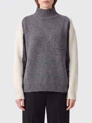 SEMICOUTURE Ribbed High Neck Sweater With Pocket Detail - Grey
