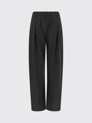 Brunello Cucinelli High-waisted Virgin Wool Wide-leg Trousers With Monili Detail - Grey
