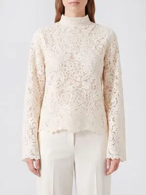 SEMICOUTURE Long-sleeve Lace Turtleneck Top - Beige