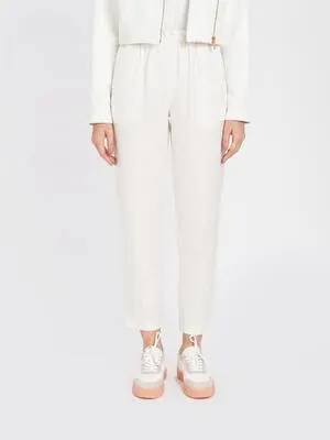 TWINSET Linen Blend Slim Fit Trousers - White