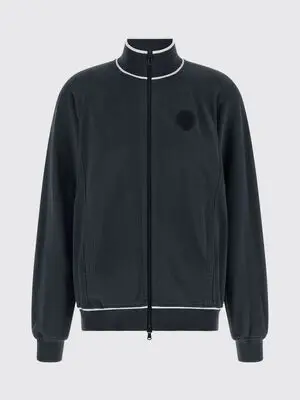 Brunello Cucinelli Zip-up Cotton Turtleneck Sweatshirt With Logo Crest - Blue