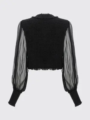 Balmain Cropped Tweed Spencer Jacket With Puff Sleeves And Frayed Details