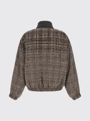 Brunello Cucinelli Relaxed Fit Sequined Prince Of Wales Check Wool Bomber Jacket