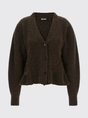 ROTATE BY BIRGER CHRISTENSEN V-neck Alpaca Wool Blend Cardigan With Ruffled Hem
