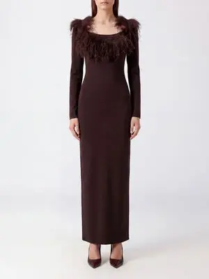Attico Feather-embellished Leather Long Evening Gown