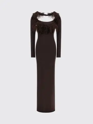 Attico Feather-embellished Leather Long Evening Gown