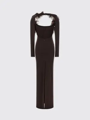 Attico Feather-embellished Leather Long Evening Gown