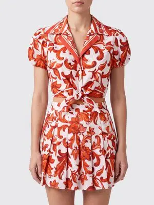 Dolce & Gabbana Majolica Print Cropped Cotton Shirt With Front Tie