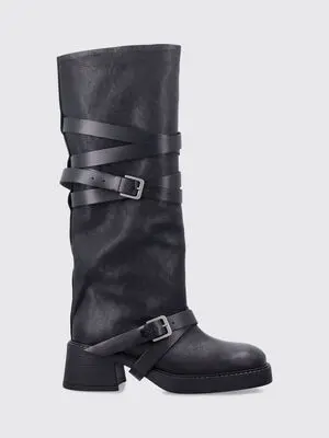 MIISTA Knee-high Strapped Cowhide Biker Boots