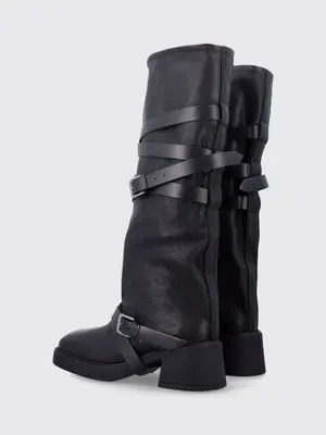 MIISTA Knee-high Strapped Cowhide Biker Boots