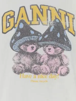 GANNI Organic Cotton Long Sleeve T-shirt With Teddy Bear Graphic - White