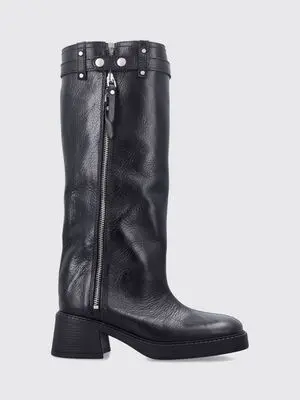 MIISTA Knee-high Leather Biker Boots With Side Zip