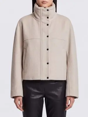 Brunello Cucinelli Wool And Cashmere Short Coat With High Neck And Monili Embroidery
