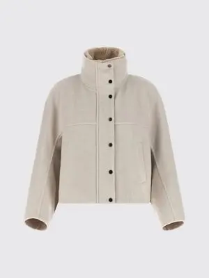Brunello Cucinelli Wool And Cashmere Short Coat With High Neck And Monili Embroidery