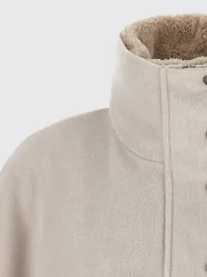 Brunello Cucinelli Wool And Cashmere Short Coat With High Neck And Monili Embroidery