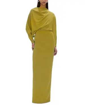 Rachel Gilbert Amara Long Sleeve Cape Gown - Moss