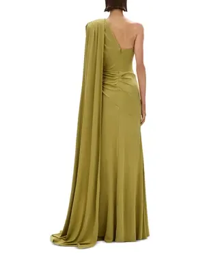 Rachel Gilbert Asymmetric Cape Sleeve Gown