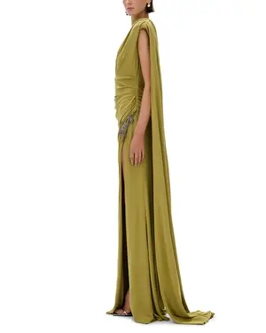 Rachel Gilbert Asymmetric Cape Sleeve Gown