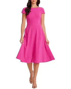 Dress The Population Livia Cap Sleeve Midi Dress - Bright Fuchsia
