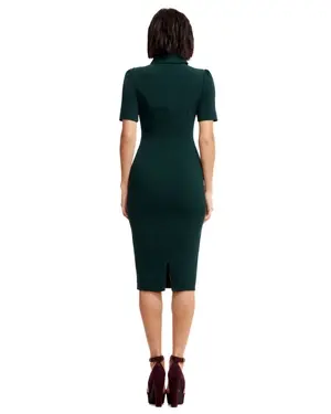 Dress The Population Gloria Short Sleeve Zip Front Collar Midi Dress