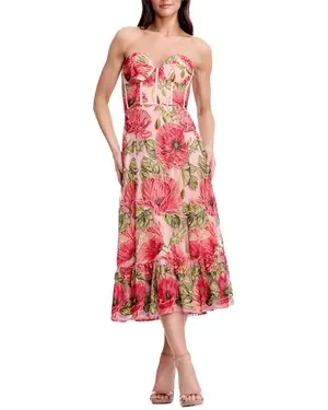 Dress The Population Carina Strapless Midi Dress - Peach Multi