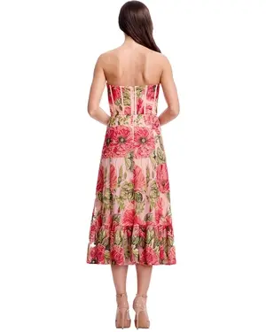 Dress The Population Carina Strapless Midi Dress - Peach Multi