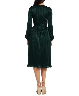 Dress The Population Metallic Pleated Plisse Dress - Deep Emerald