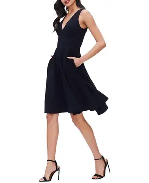 Dress The Population Catalina V-neck A-line Midi Dress - Black