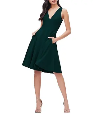 Dress The Population Catalina V-neck A-line Midi Dress Pine
