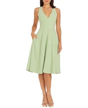 Dress The Population Catalina V-neck A-line Midi Dress Sage