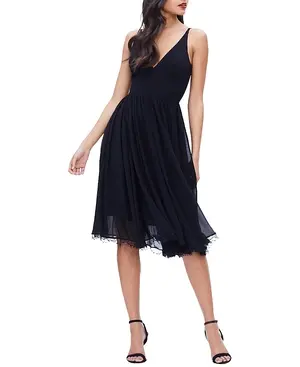 Dress The Population Alicia V-neck Lace Trim Midi Dress Black