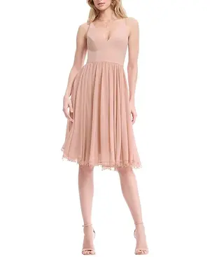 Dress The Population Alicia V-neck Lace Trim Midi Dress Blush