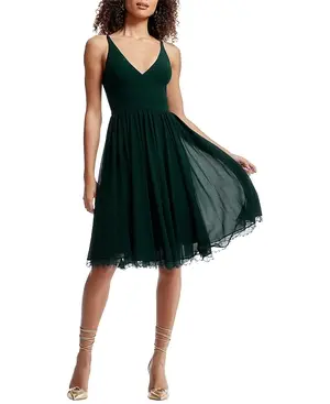 Dress The Population Alicia V-neck Lace Trim Midi Dress Pine