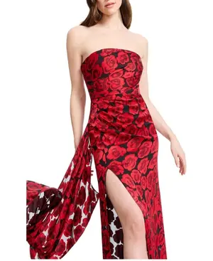 Dress The Population Lulu Strapless Rose Print Gown