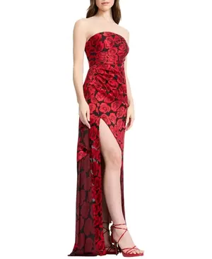 Dress The Population Lulu Strapless Rose Print Gown