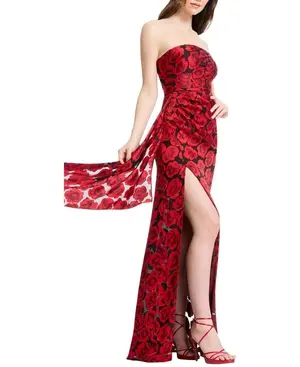 Dress The Population Lulu Strapless Rose Print Gown