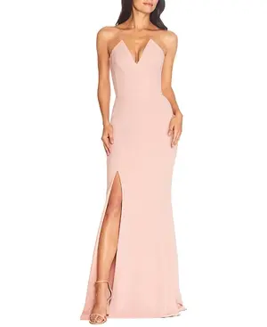 Dress The Population Fernanda Strapless Plunge V-neck High Slit Gown - Blush
