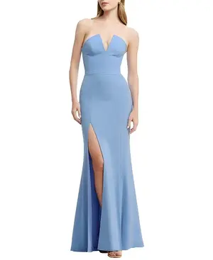 Dress The Population Fernanda Strapless Plunge V-neck High Slit Gown - Sky