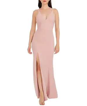 Dress The Population Iris V-neck High Slit Mermaid Gown Blush